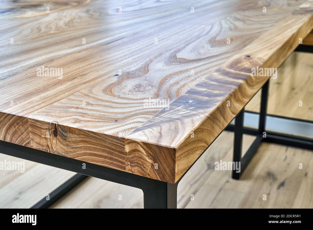 Live edge elm gaming desk countertop with metal base in a modern home ...