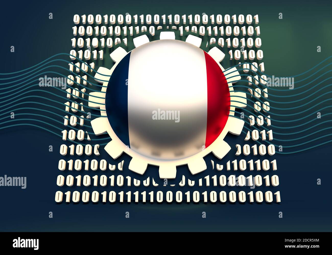 Binary code background with gear and flag of the France. Algorithm ...