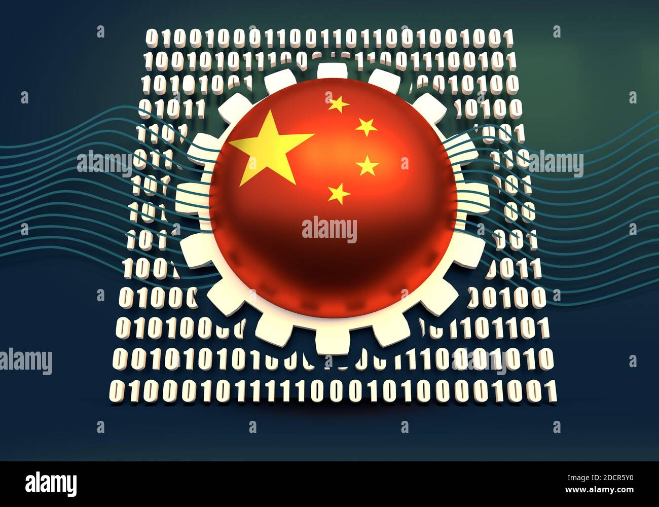 Binary Code Background With Gear And Flag Of The China Algorithm Binary Data Code Decryption