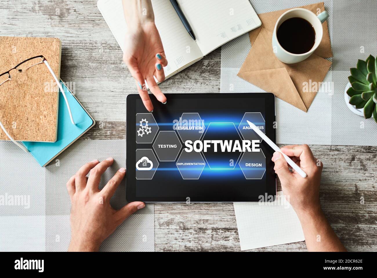 Software development and process automation concept on tablet computer ...