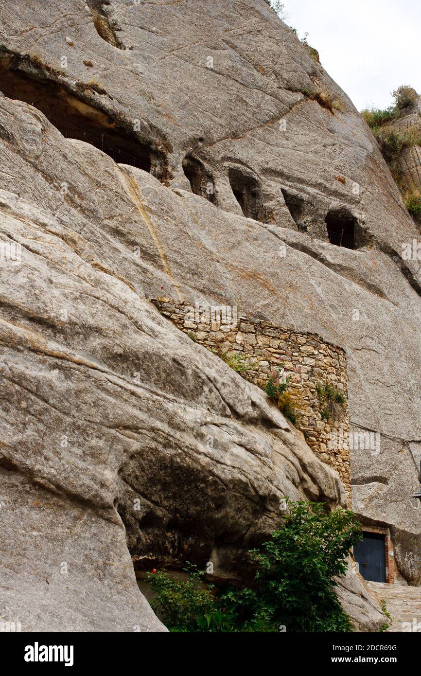 View of the Sperlinga castle in the rock situated in the middle of ...