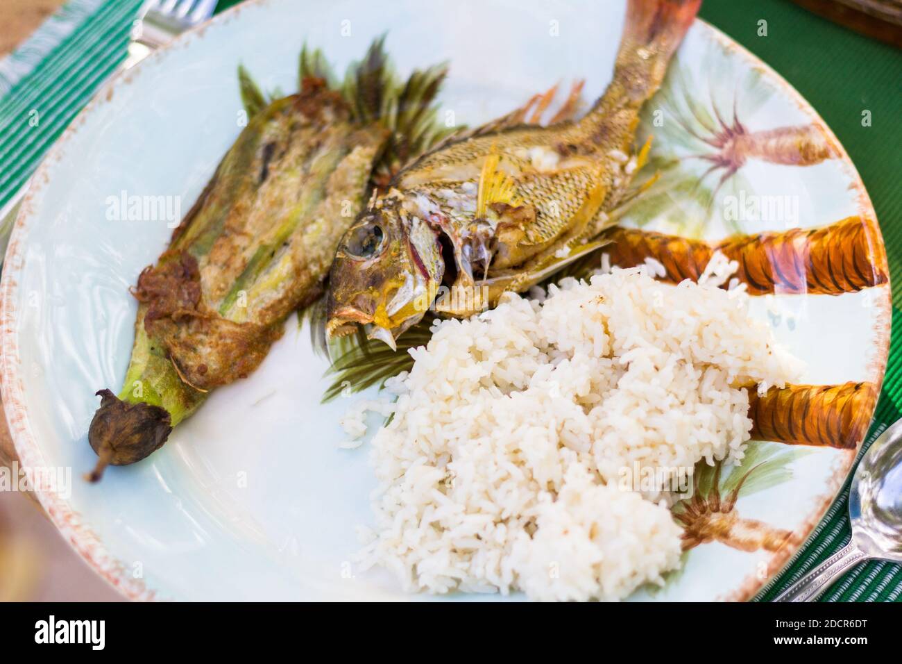 A local lunch of fried fish, grilled eggplant and rice in Cebu ...