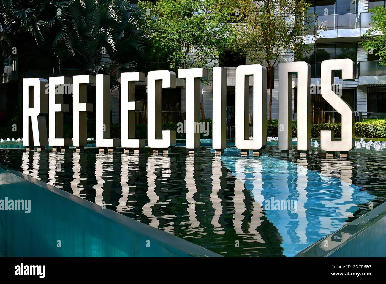 A REFLECTIONS sign in a rippling pool Stock Photo - Alamy