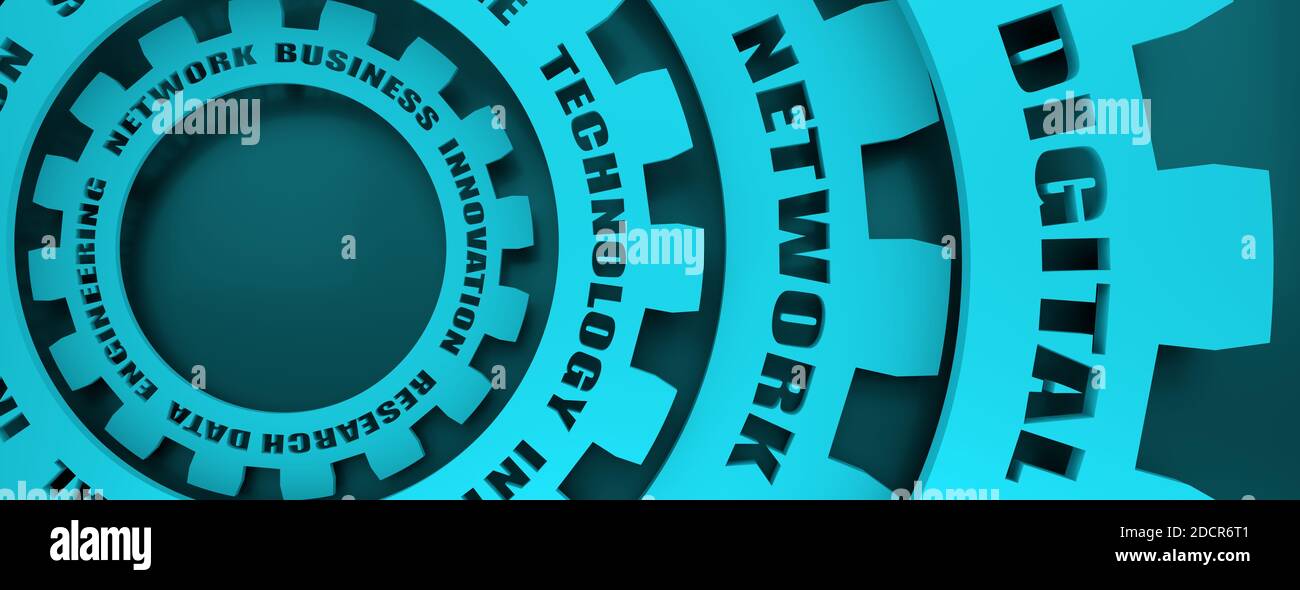 Technology relative words on the mechanism of gears. Concept in ...