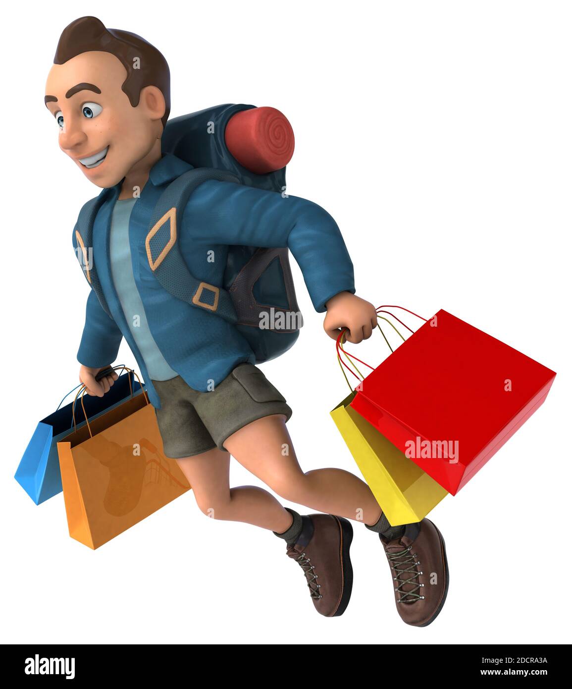 Fun illustration of a 3D cartoon backpacker Stock Photo - Alamy