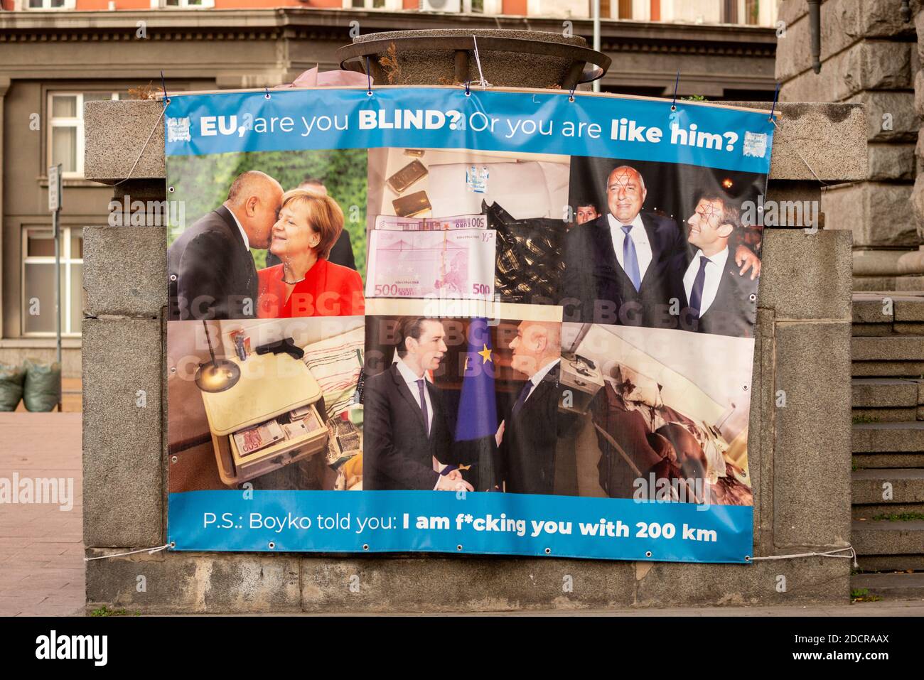 Satirical billboard showing EU prime ministers in front of the National ...
