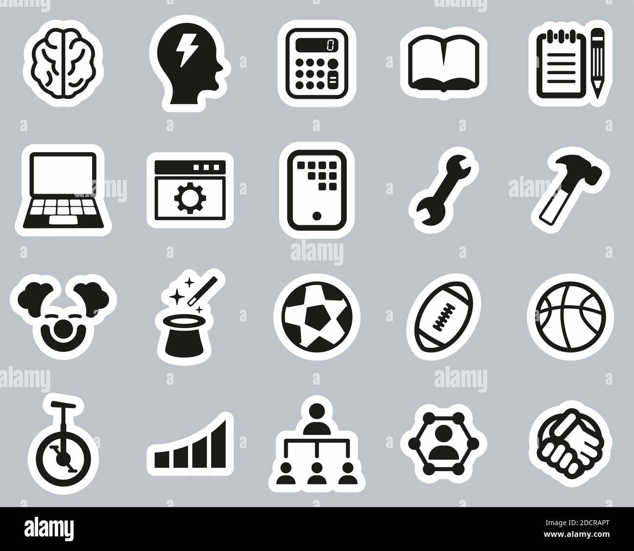 Skill & Talent Icons Black & White Sticker Set Big Stock Vector Image ...