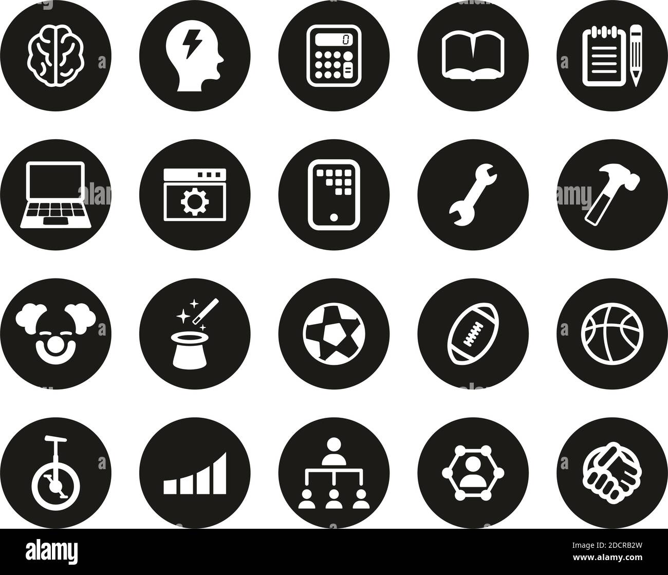 Skill & Talent Icons White On Black Flat Design Circle Set Big Stock ...
