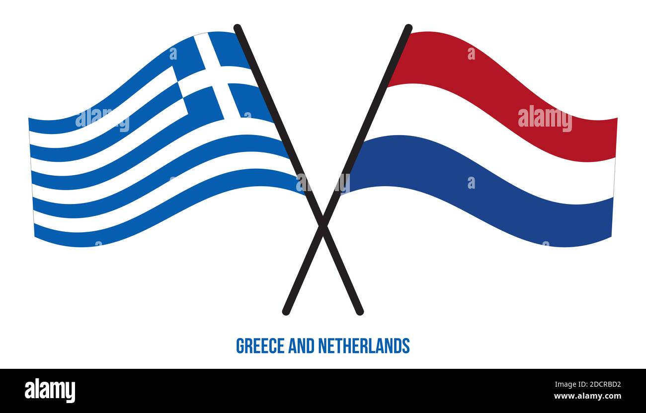 Greece and Netherlands Flags Crossed And Waving Flat Style. Official ...