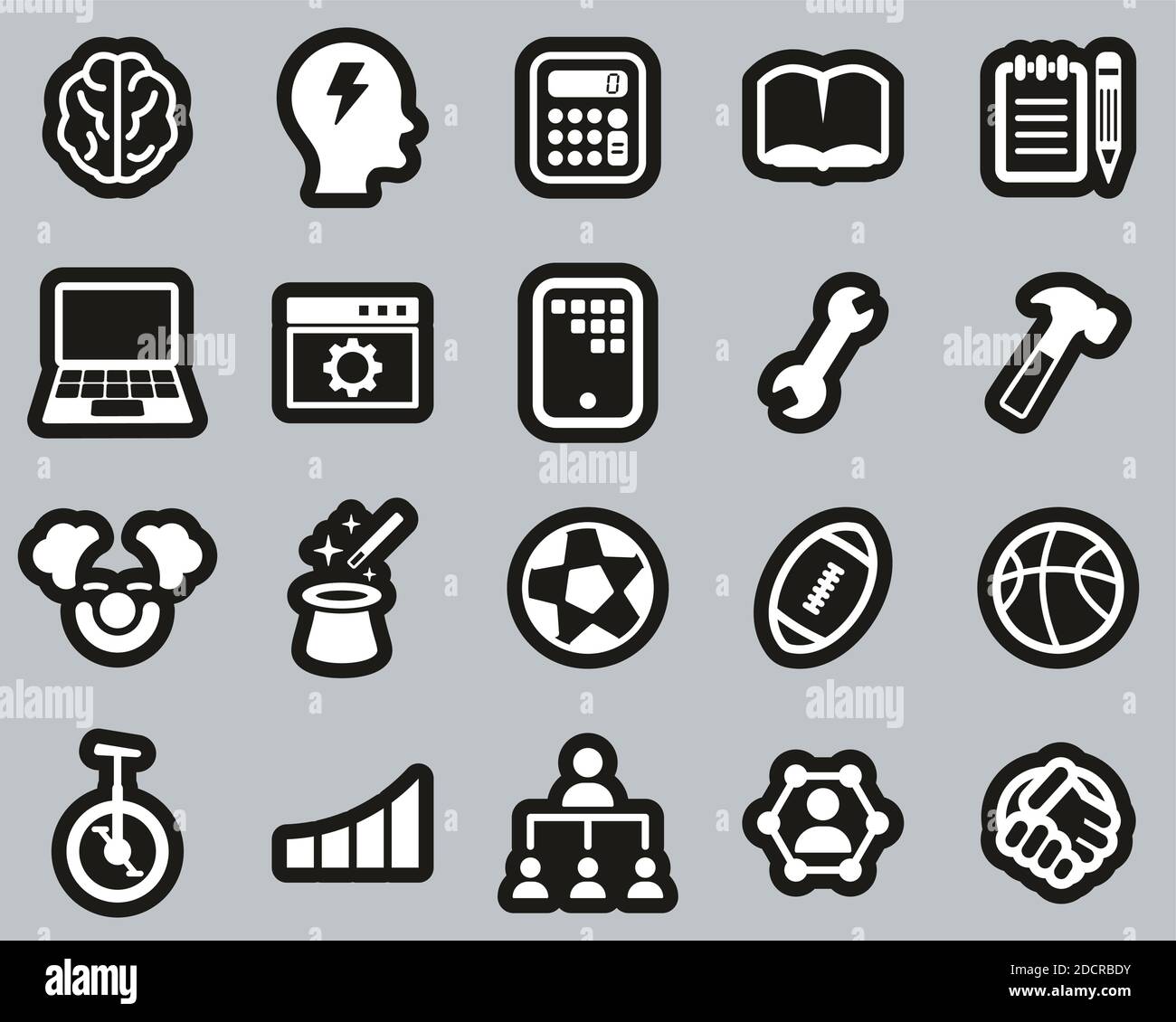 Skill & Talent Icons White On Black Sticker Set Big Stock Vector Image ...