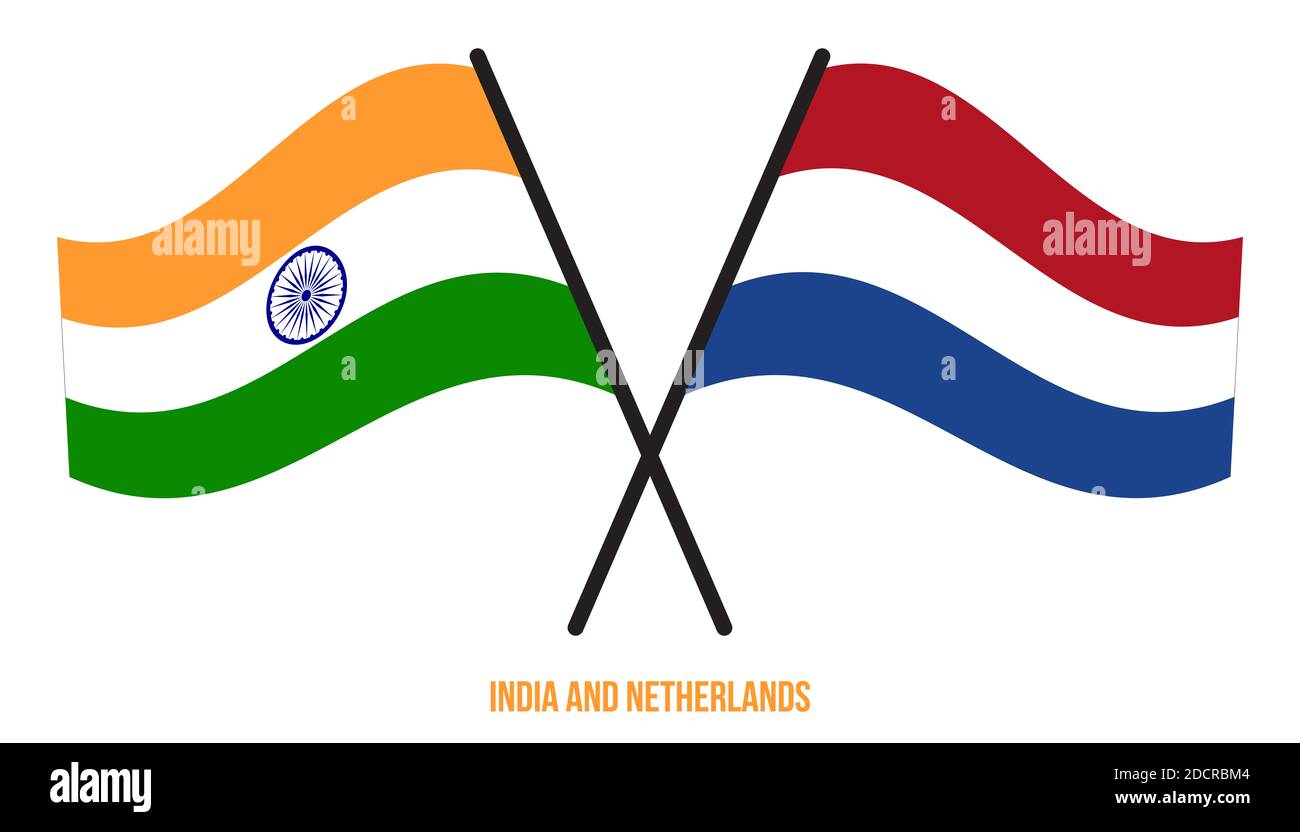 India and Netherlands Flags Crossed And Waving Flat Style. Official ...