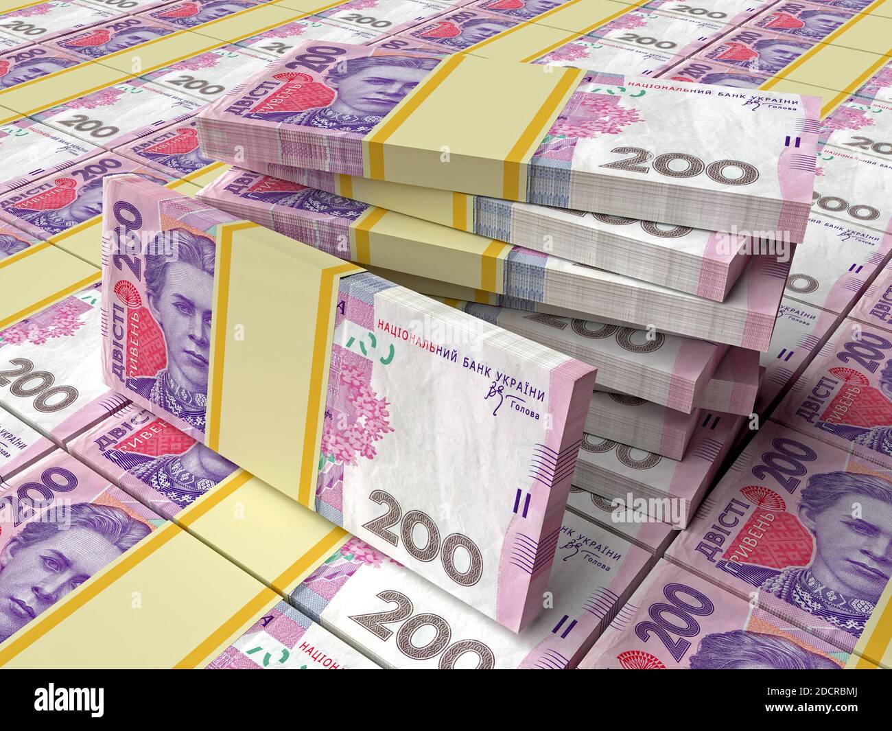 Stack of ukrainian money hryvnia (grivna, hryvna) with 200 banknotes ...