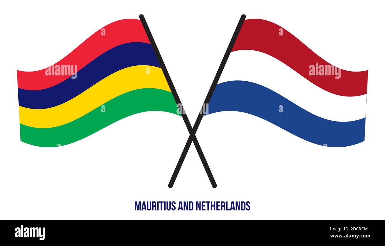 Mauritius and Netherlands Flags Crossed And Waving Flat Style. Official ...