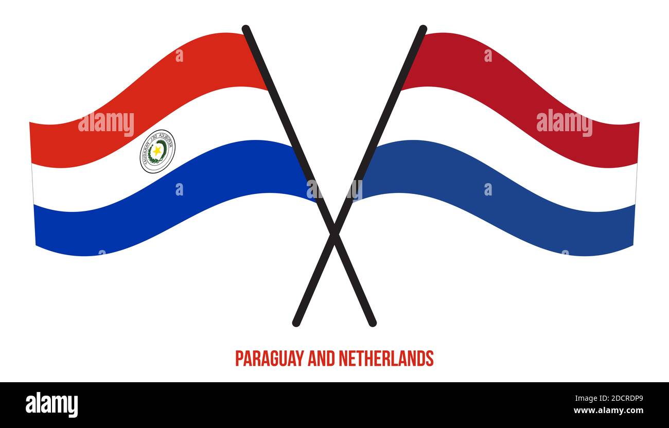 Paraguay and Netherlands Flags Crossed And Waving Flat Style. Official Proportion. Correct ...