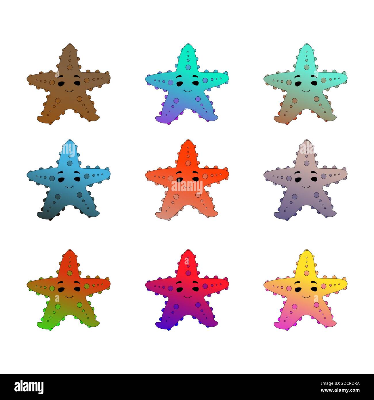 Starfish in nine different gradient colors illustration Stock Vector ...