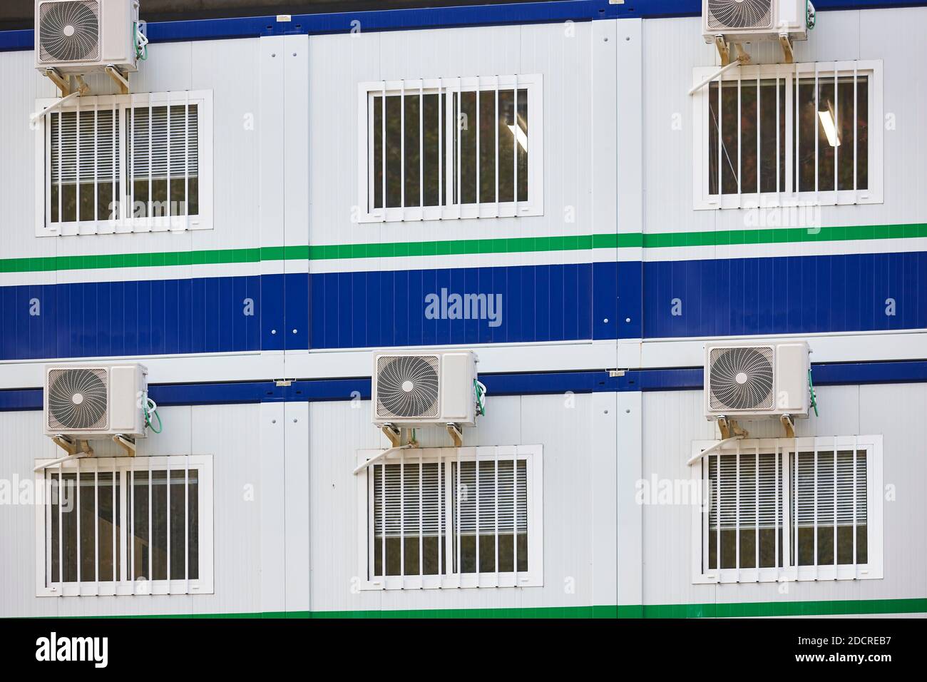 Office prefabricated containers on a construction site. Temporary ...