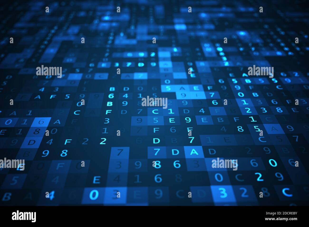 Technology concept. Hexadecimal code background. 3D rendered ...