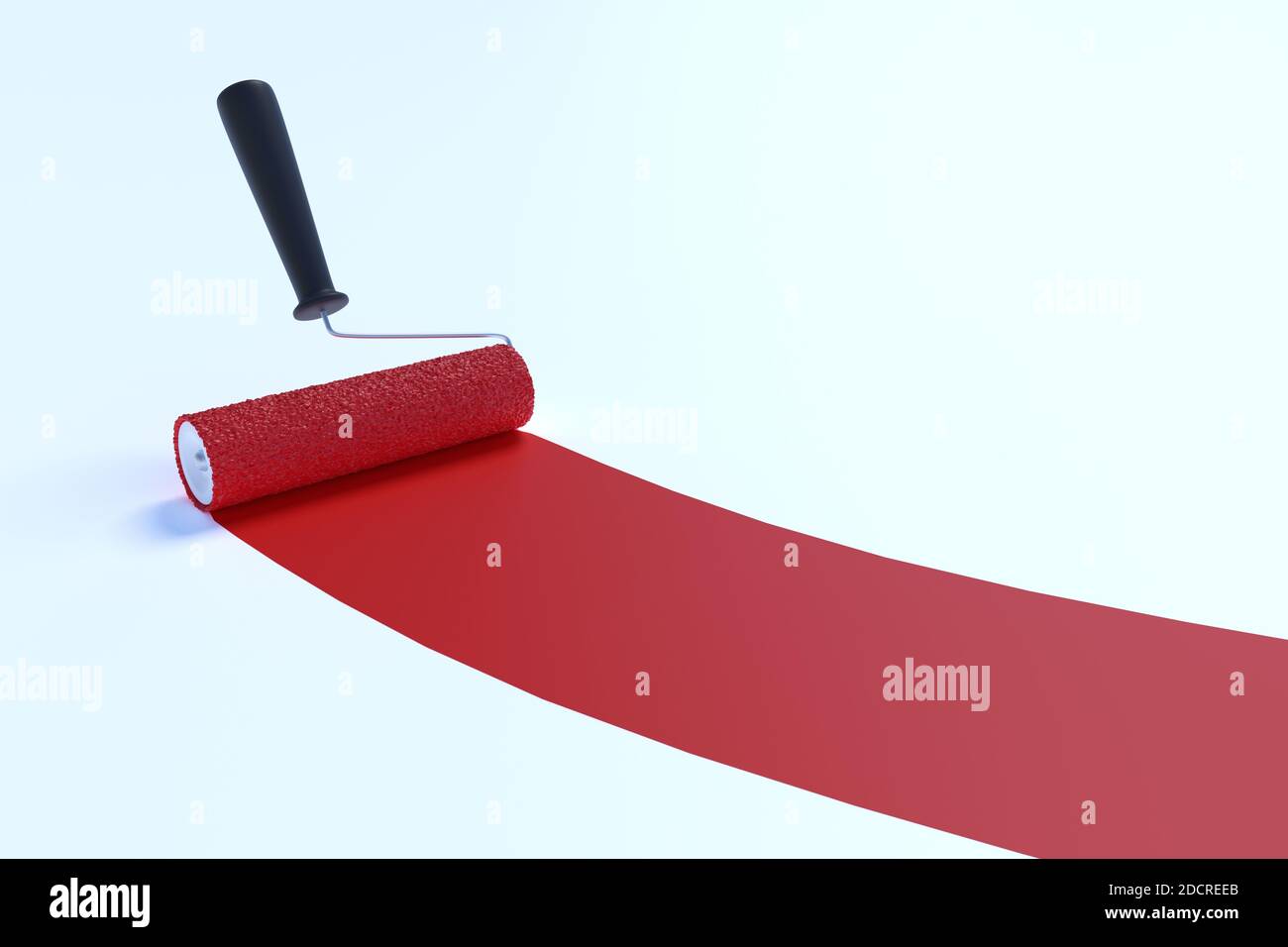 Paint roller with red color. Isolated on white background. 3D rendered ...