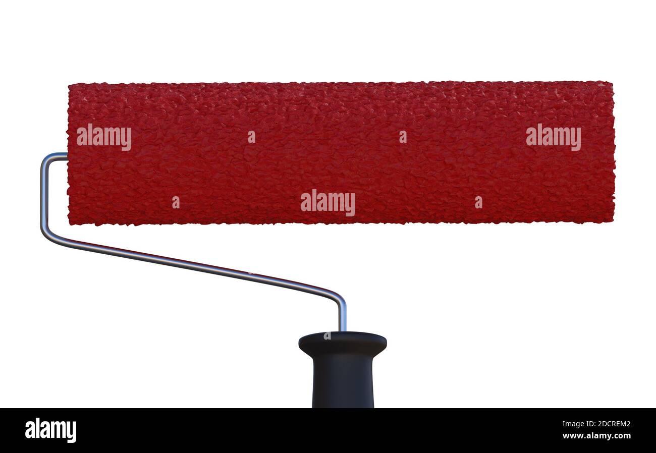 Red paint roller isolated on white background. 3D rendered illustration ...