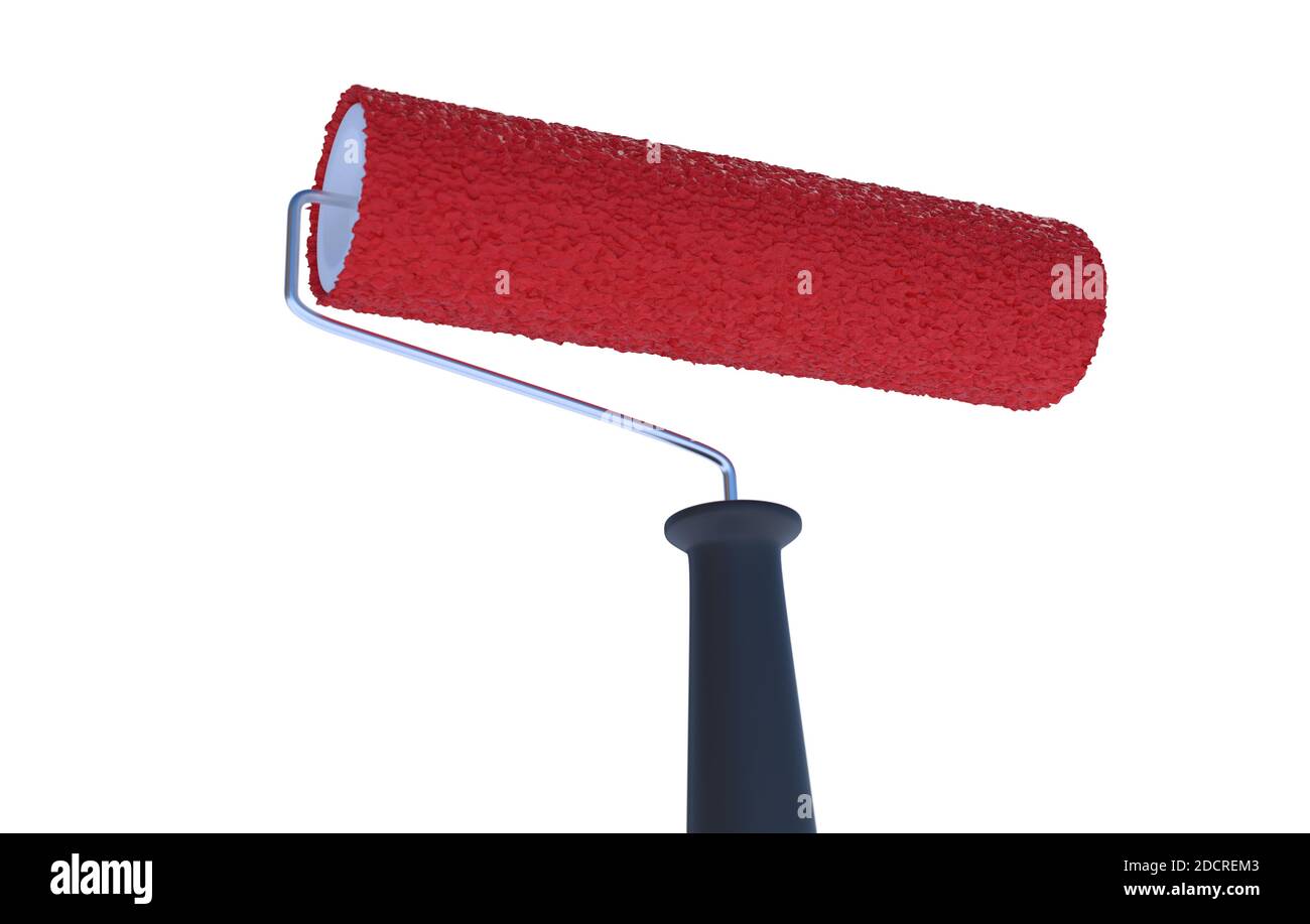 Red paint roller isolated on white background. 3D rendered illustration ...