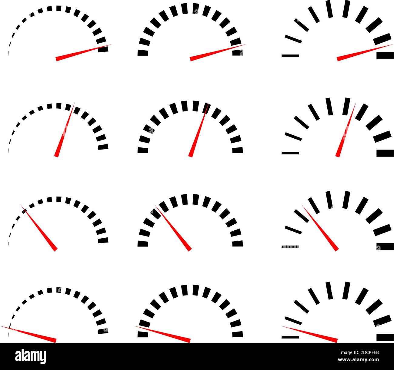 Different Gauge, Meters template. Needle set from low (minimum) to high (maximum). Calibration ...