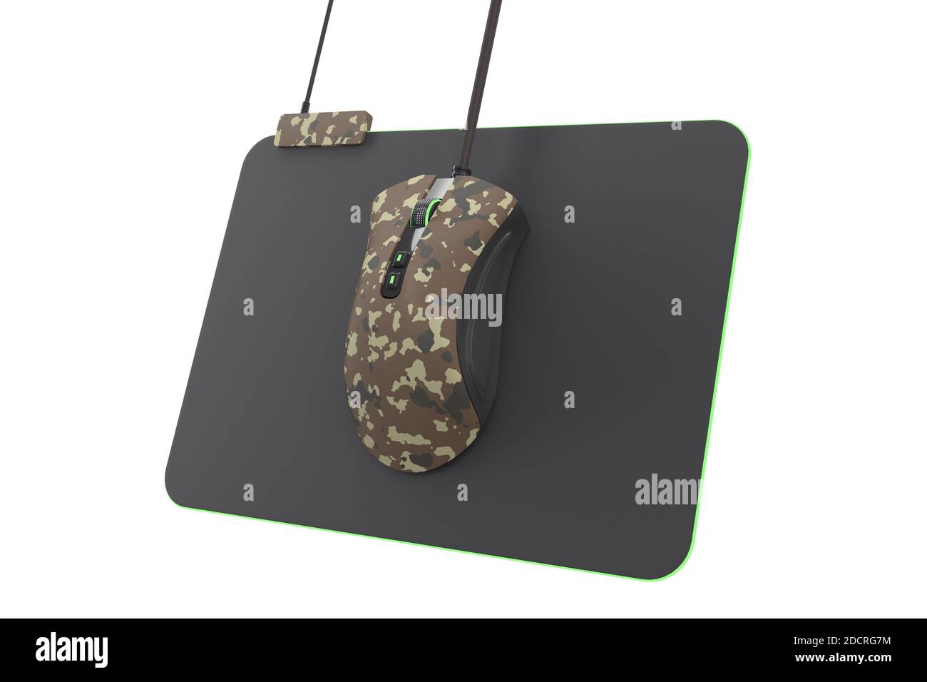 Modern camouflage gaming mouse on professional pad isolated on white ...