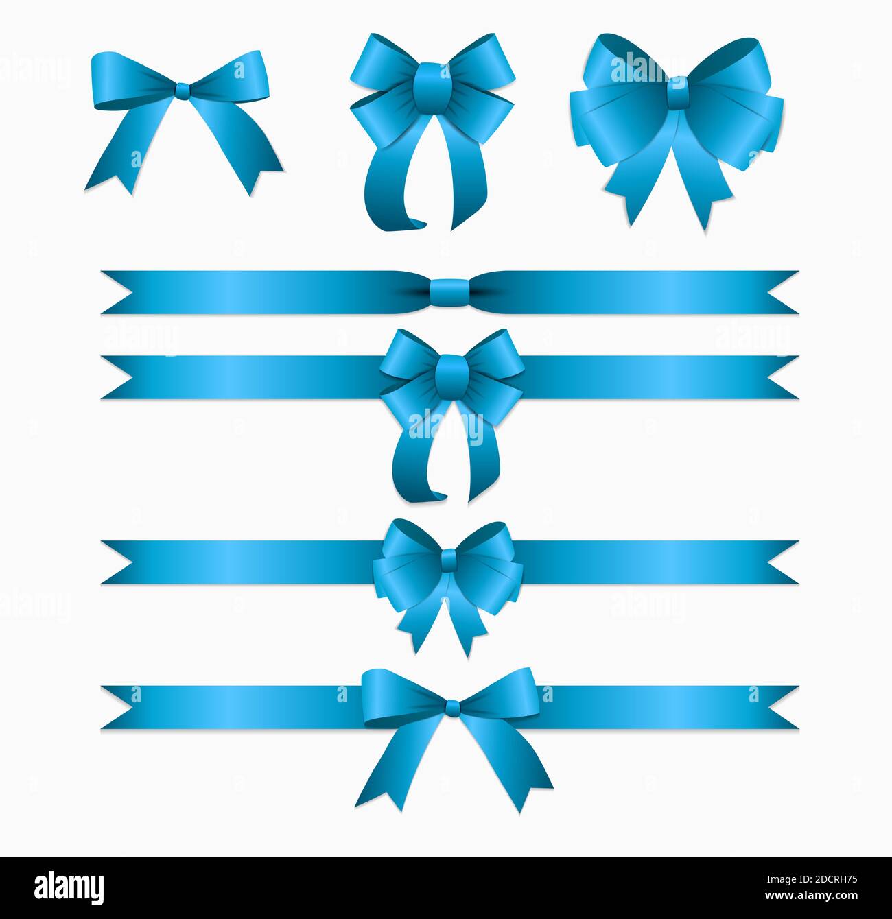 Blue Ribbon and Bow Set for Birthday and Christmas Gift Box. Realistic ...