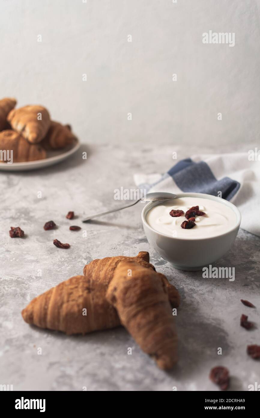 Breakfast: Homemade croissants and yoghurt with sweet dried rose hips ...