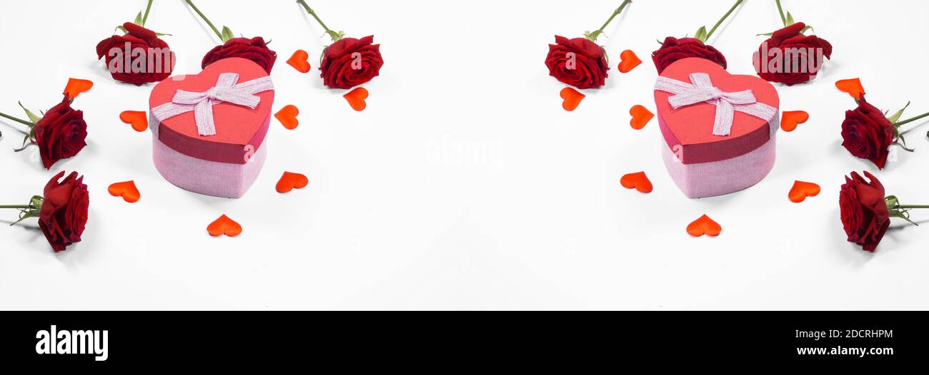 Beautiful gift in heart shaped box with ribbon bow rose flowers and ...