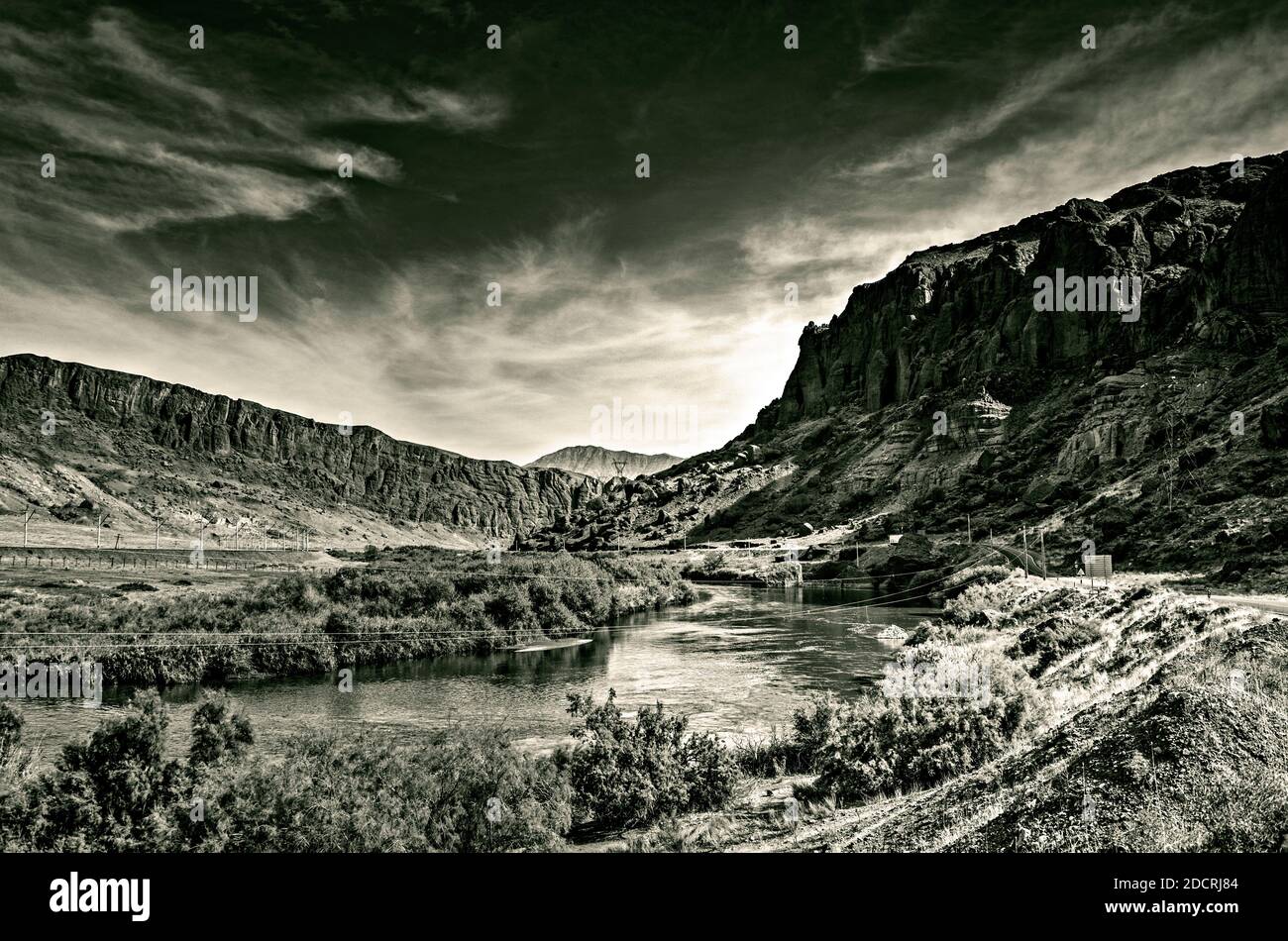 Aras valley, East Azerbaijan, Iran. Left side is Azerbaijan border ...