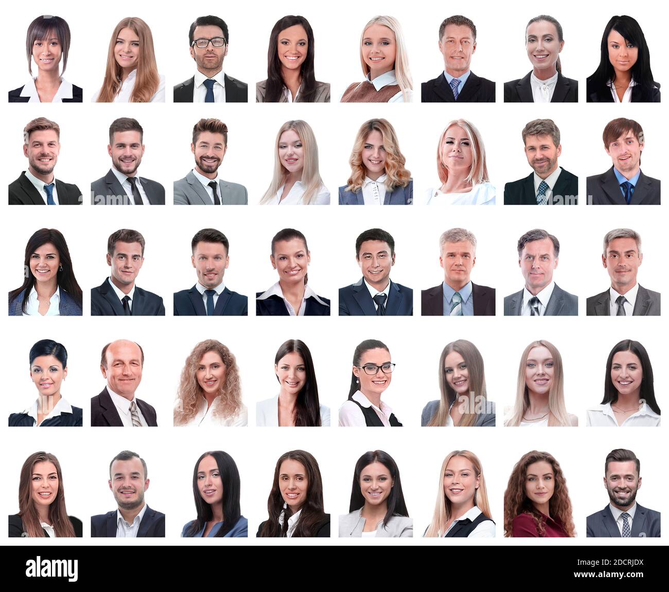 collage of portraits of successful employees isolated on white Stock ...