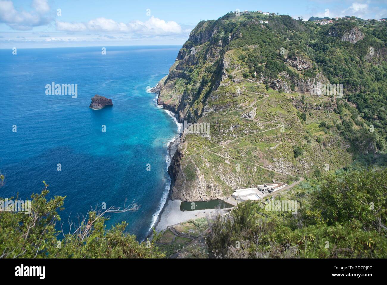 Upper view of the Calhau de São Jorge beach on the island of Madeira ...