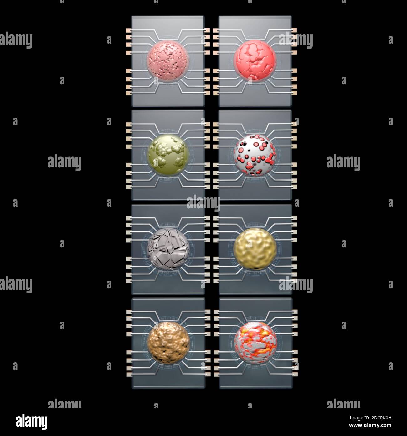 Physiomimetic technology. Organs on a chip. Mini biocomputers.3d render ...