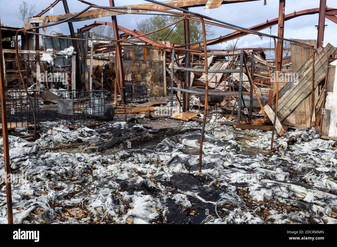 Industrial buildings destroyed by fire, Hatcher Components Ltd, Parham ...