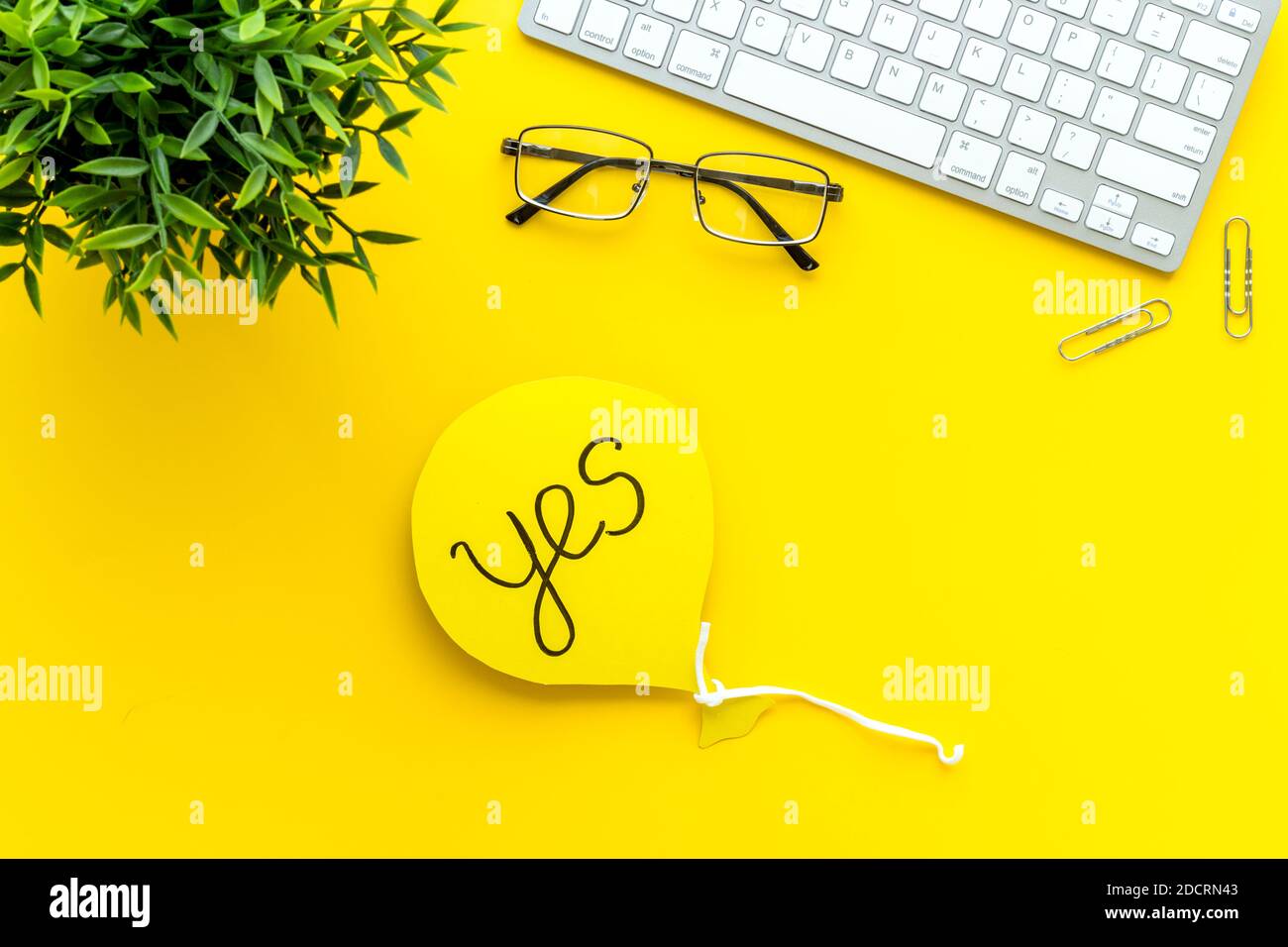 Yes agreement - decision concept. Word Yes on the working table. Top ...