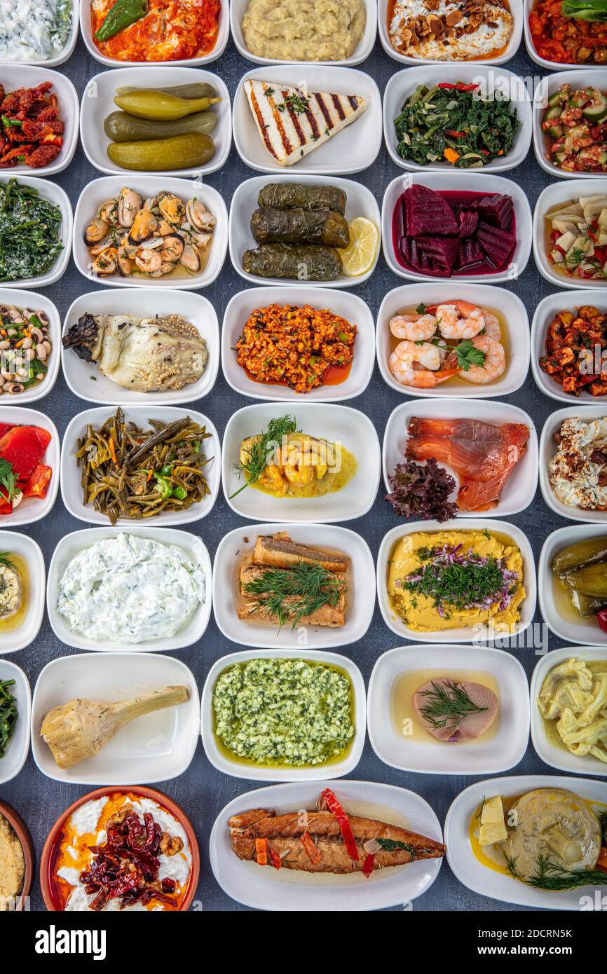 Turkish cuisine appetizers. Balık restaurant meze çeşitleri; Cold ...