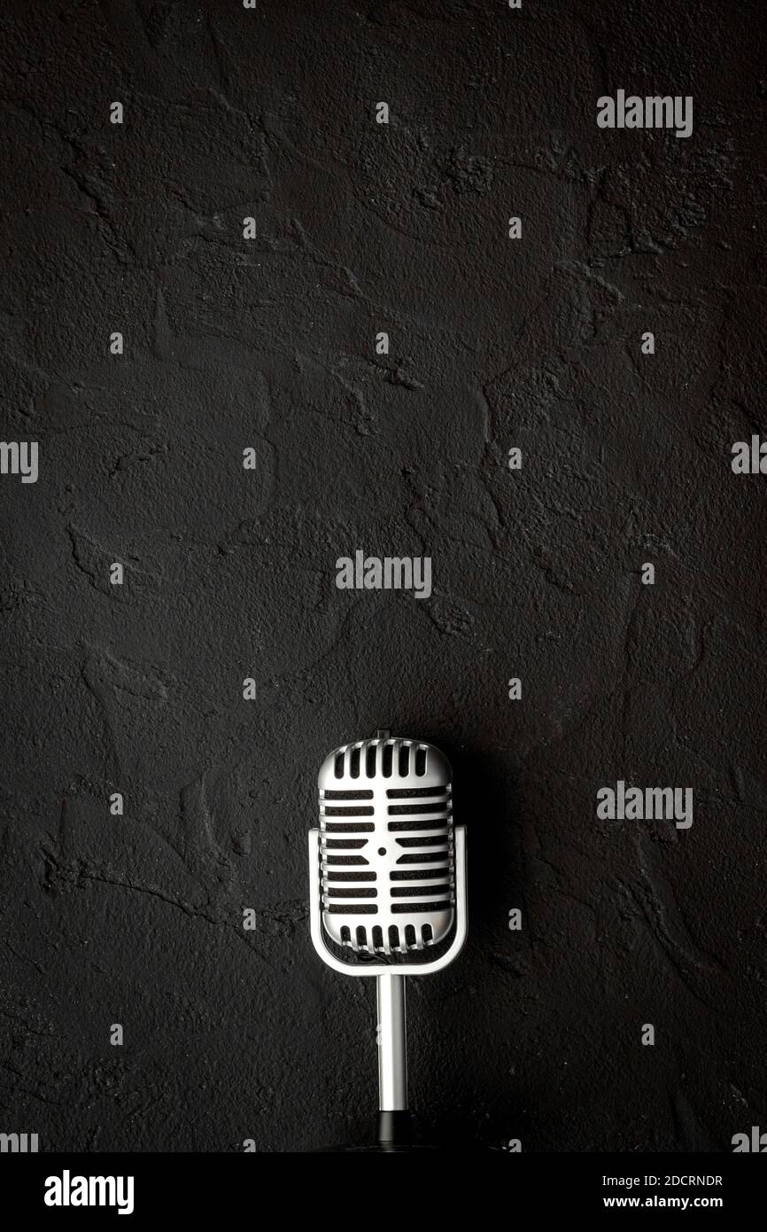 Flat lay of retro classic microphone with space for text Stock Photo ...