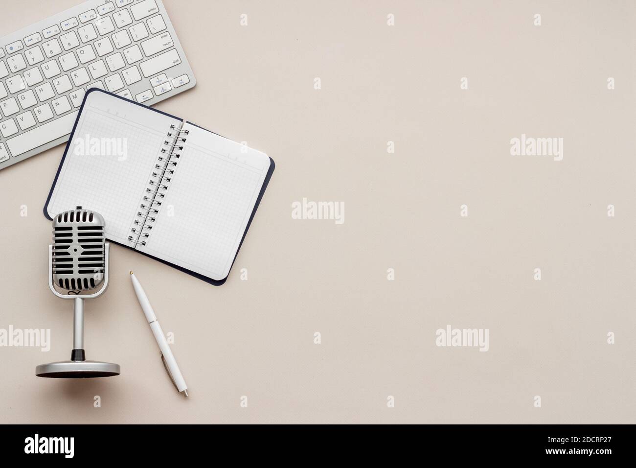 Studio microphone with keyboard on working place, top view Stock Photo ...