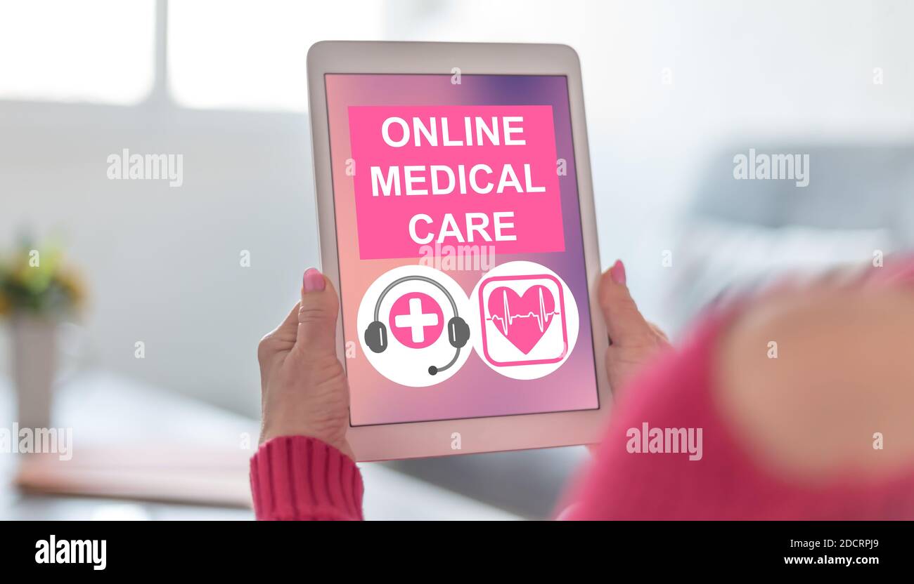 Tablet screen displaying an online medical care concept Stock Photo - Alamy