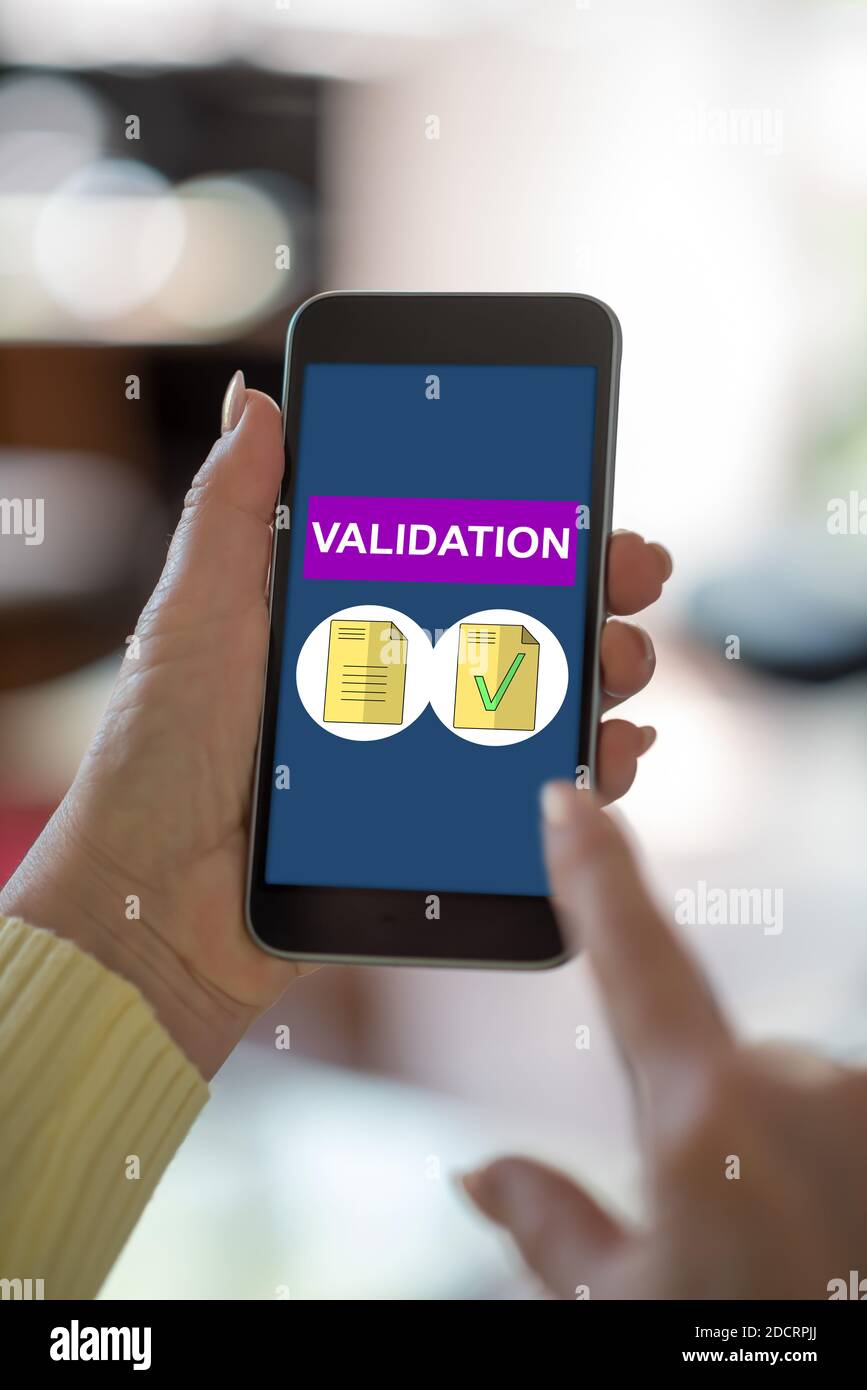 Smartphone screen displaying a document validation concept Stock Photo - Alamy