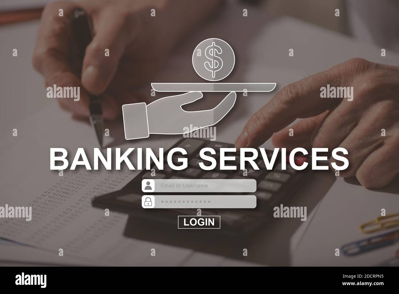 Banking services concept illustrated by a picture on background Stock ...