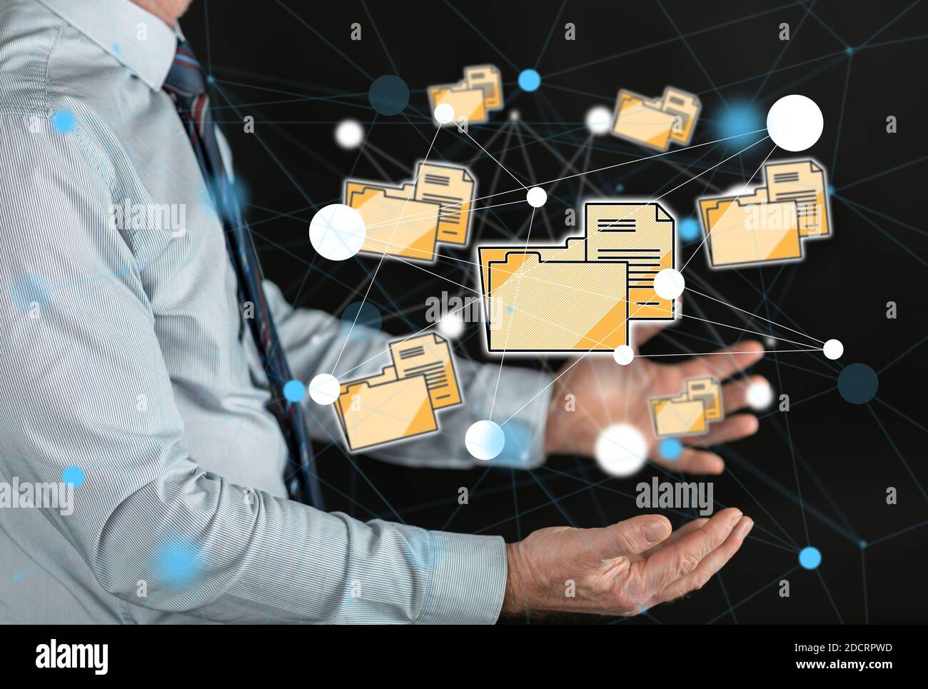 Data connection concept above the hands of a man Stock Photo - Alamy