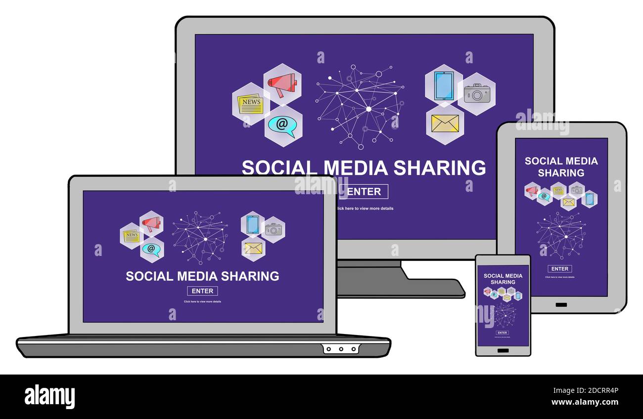 Social media sharing concept shown on different information technology ...