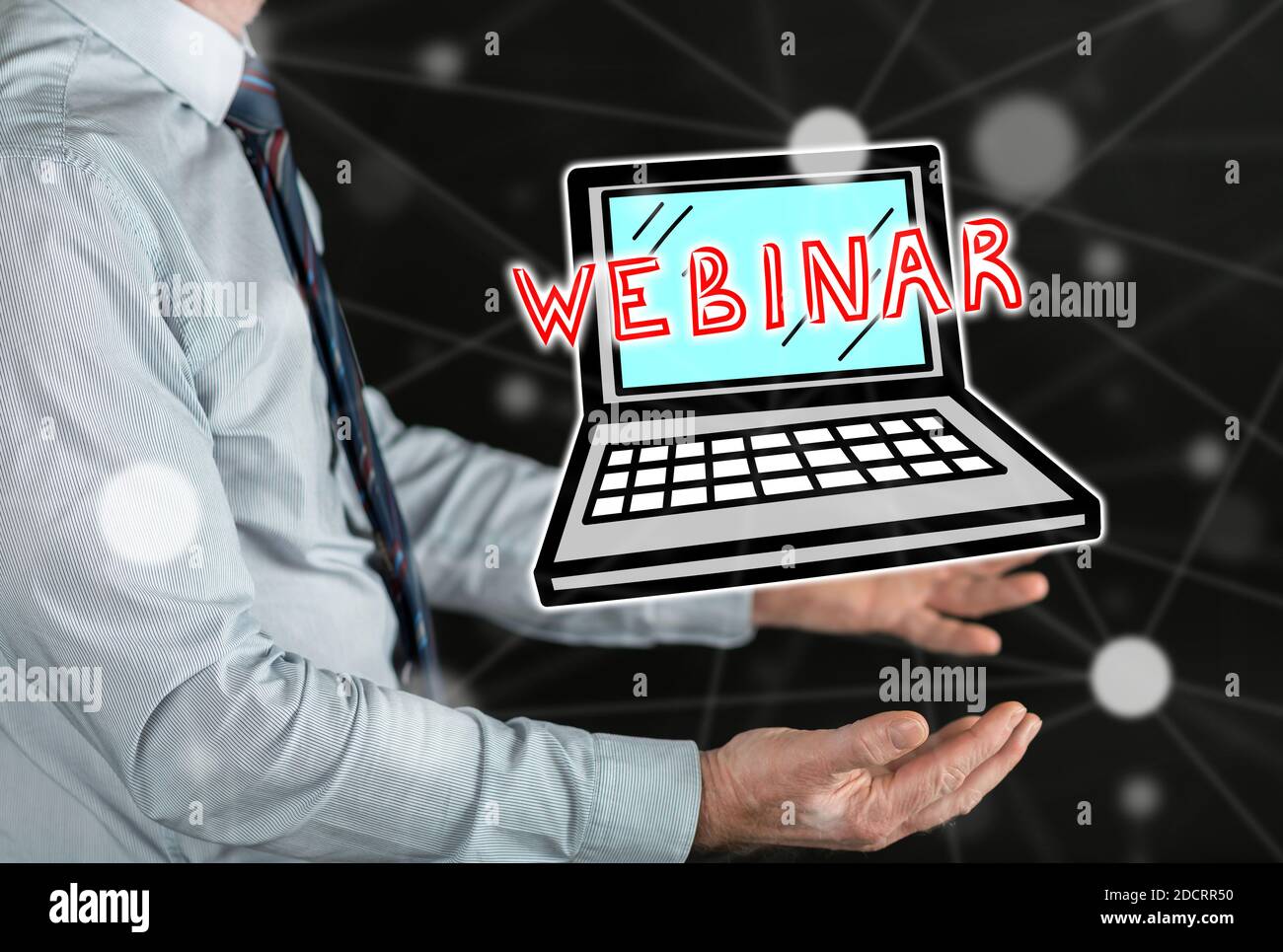 Webinar concept above the hands of a man Stock Photo - Alamy