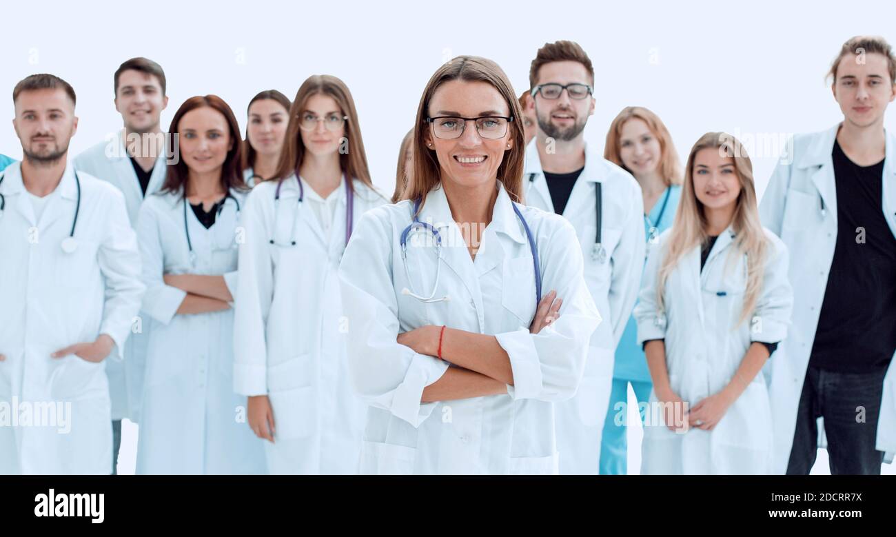 top view. a group of smiling doctors pointing at you Stock Photo - Alamy