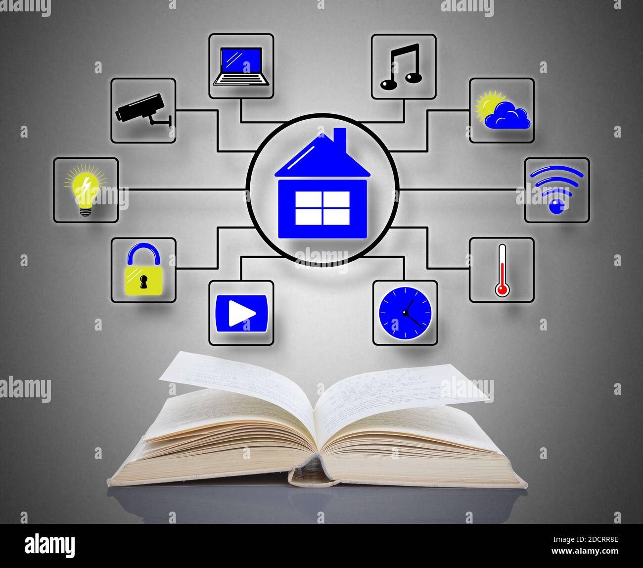 Smart home concept above an open book Stock Photo - Alamy