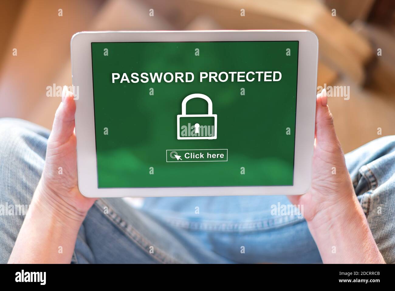 Tablet screen displaying a password protected concept Stock Photo - Alamy