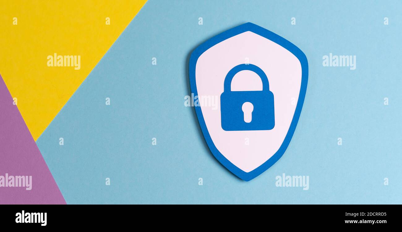 Concept of protect and security with paper shield on pastel colors ...