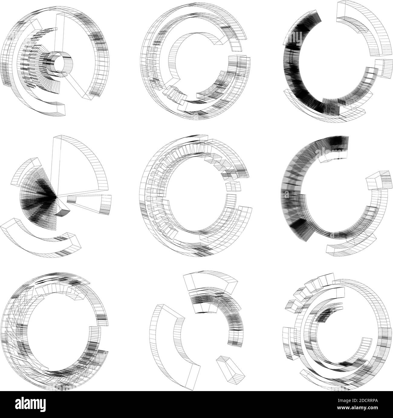 Geometric Sci-fi, Cybernetics, Cyber segmented circle, ring design ...
