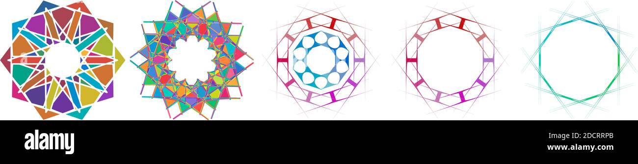 Abstract gem, crystal like clip-art set. Colorful geometric shapes ...